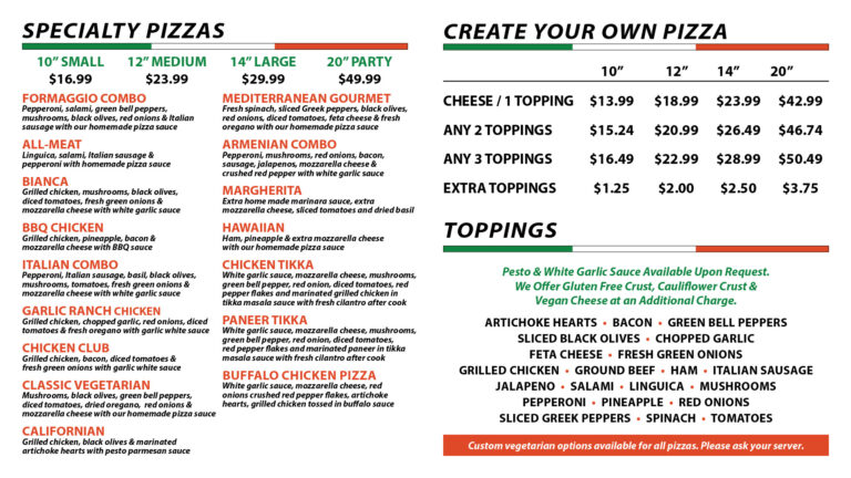 MENU – Formaggio Pizza